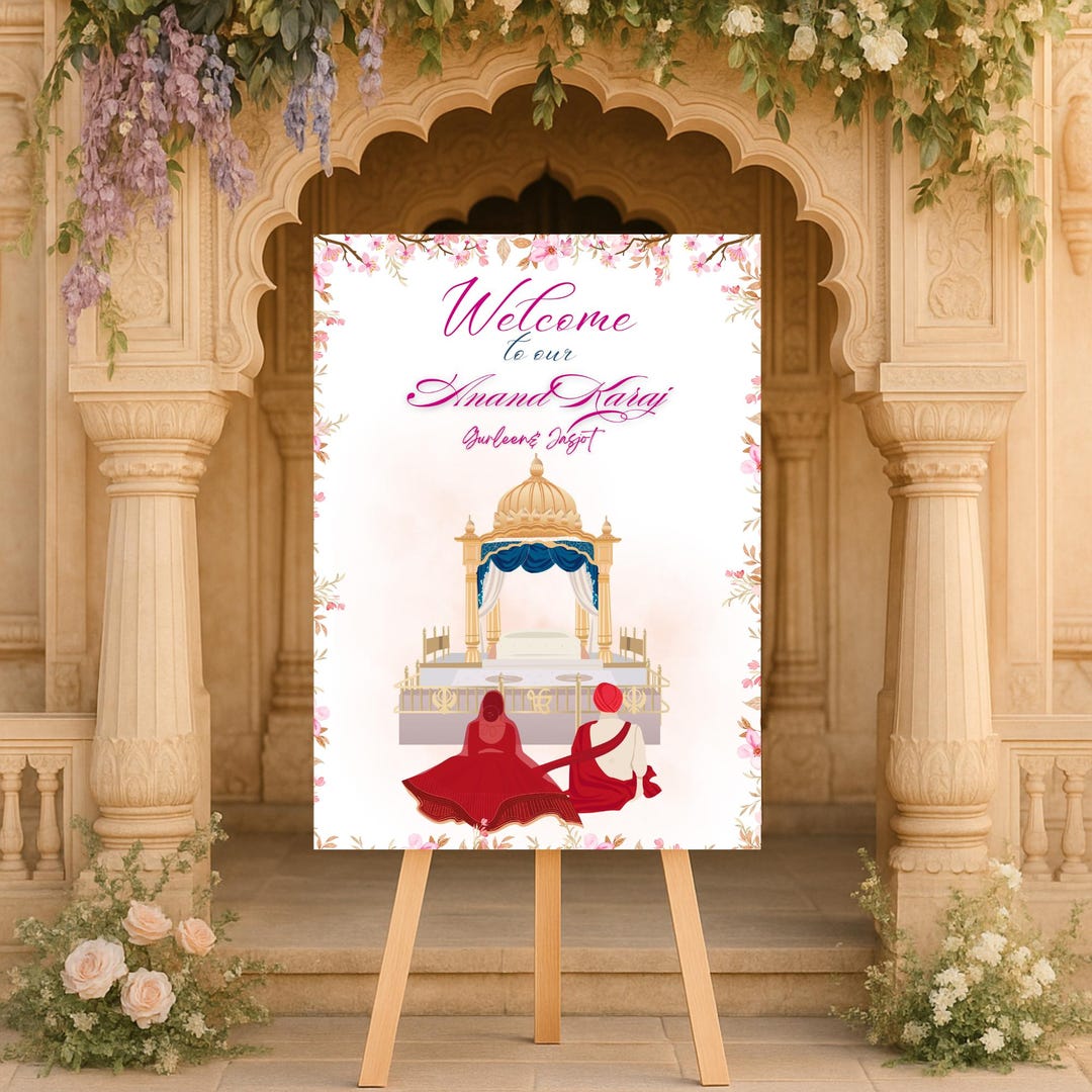 Sikh Wedding Welcome Sign • Anand Karaj Template • Punjabi Ceremony ...