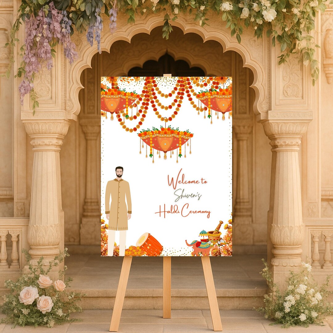 Haldi Ceremony Welcome Sign for Groom | Indian Wedding Haldi Decor ...