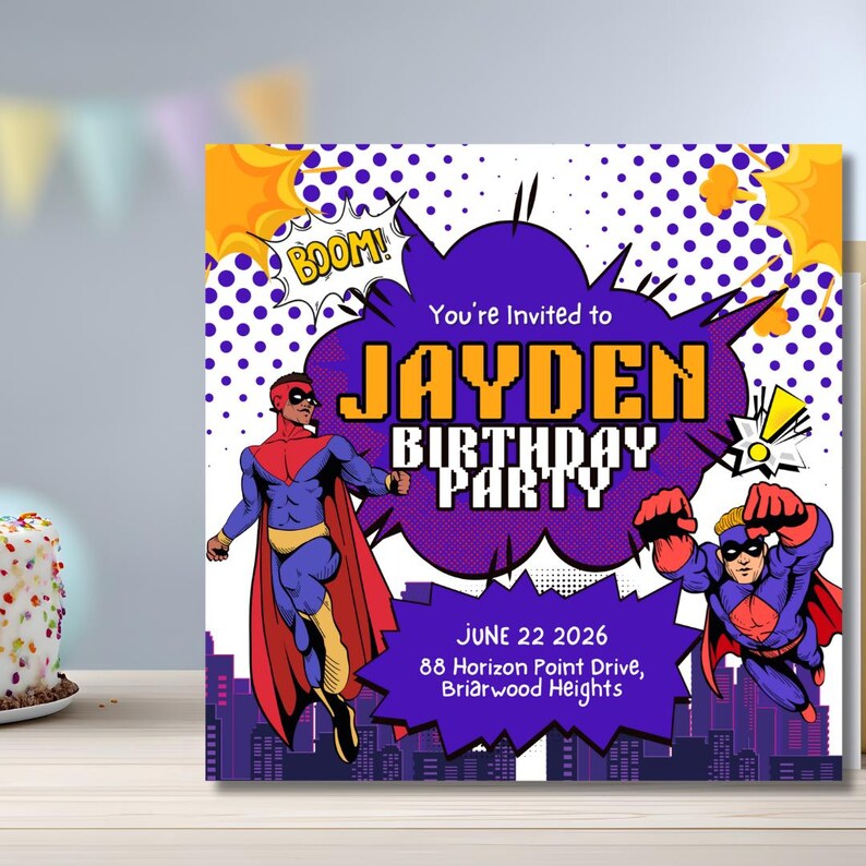 Editable Superhero Birthday Invitation | Comic Book Party (digital ...