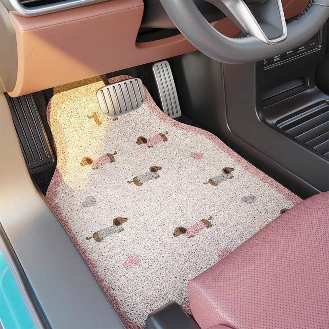 Pink Car Floor Mat (one Piece) – Kawaii Dog & Cat - Etsy