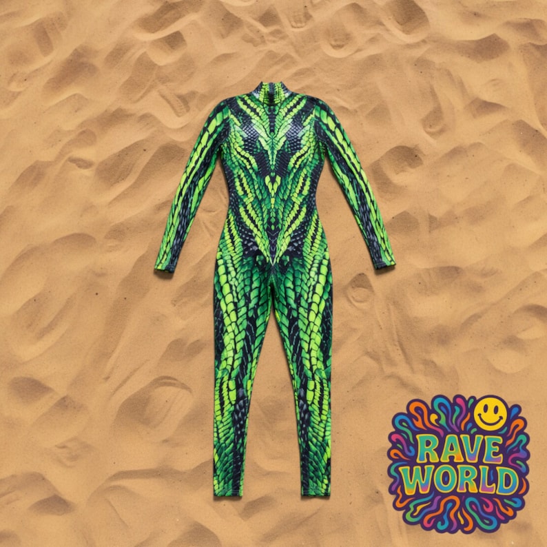 Green Snake-skin Jumpsuit: Rave Festival Bodysuit - Etsy