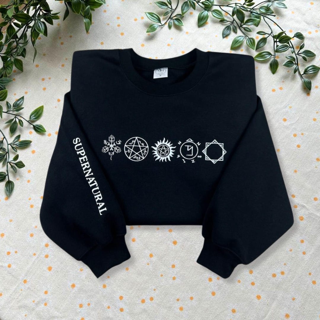 Supernatural Symbols Embroidered Sweatshirt and Hoodie, TV Show Merch ...