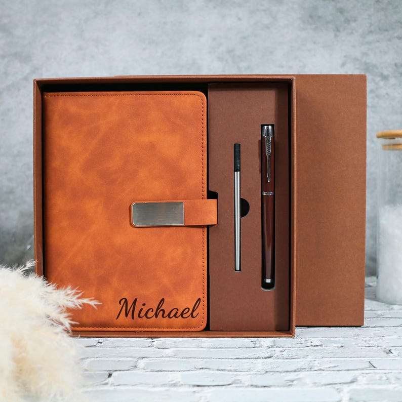 Custom Engraved Notebook With Pen, Leather Notebook Set, End of Year ...
