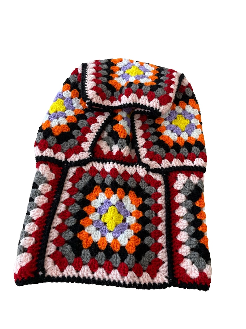 Handmade Crochet Granny Square Balaclava Hood, Boho Winter Hooded Scarf ...