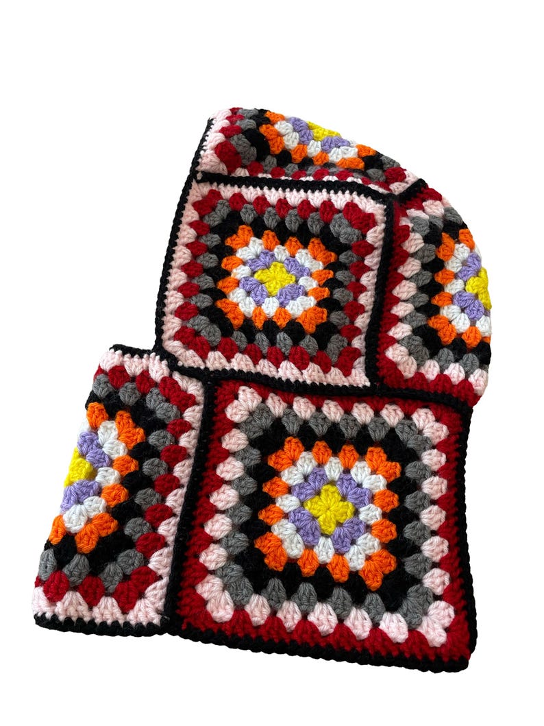 Handmade Crochet Granny Square Balaclava Hood, Boho Winter Hooded Scarf ...