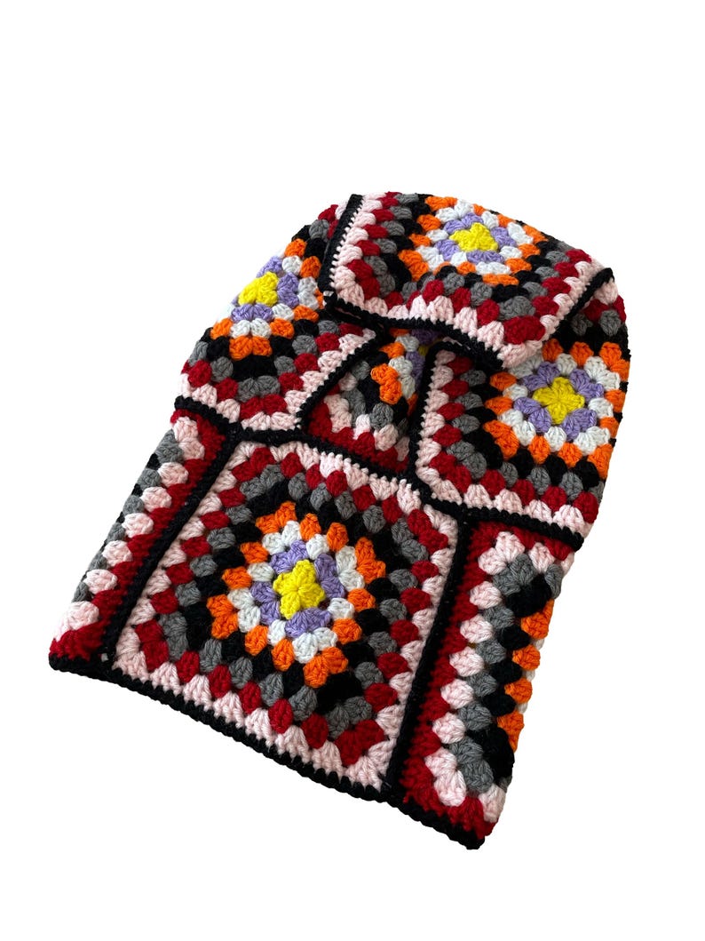 Handmade Crochet Granny Square Balaclava Hood, Boho Winter Hooded Scarf ...