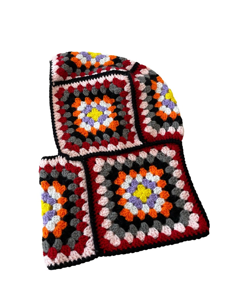 Handmade Crochet Granny Square Balaclava Hood, Boho Winter Hooded Scarf ...