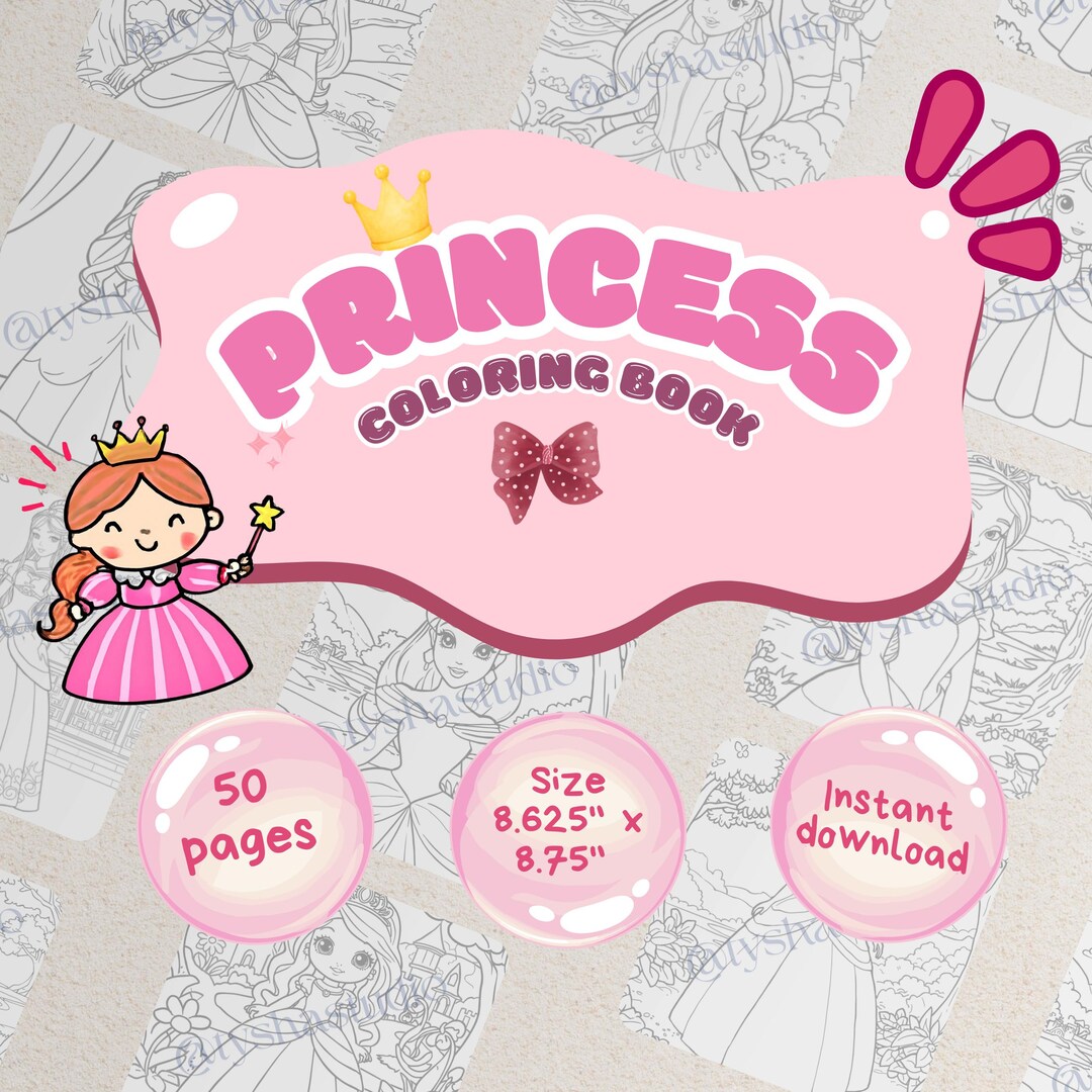 Princess Printable Coloring Book | Kids Art Activity | 50 Pages Instant ...