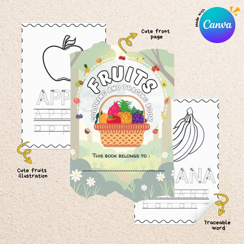 Fruits Coloring Book & Tracing Workbook | Preschool Printable | Kids ...