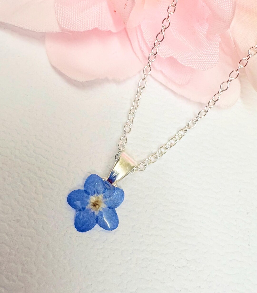 Real Forget-me-not Resin Necklace | Sterling Silver Floral Pendant - Etsy