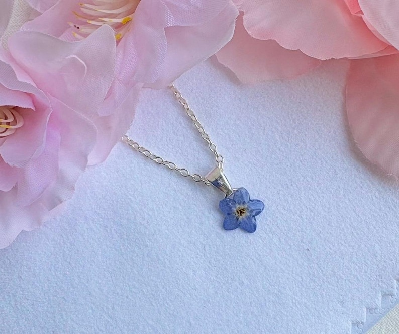 Real Forget-me-not Resin Necklace | Sterling Silver Floral Pendant - Etsy