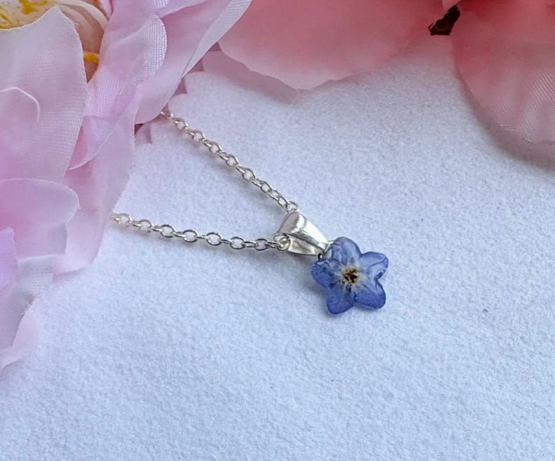 Real Forget-me-not Resin Necklace | Sterling Silver Floral Pendant - Etsy