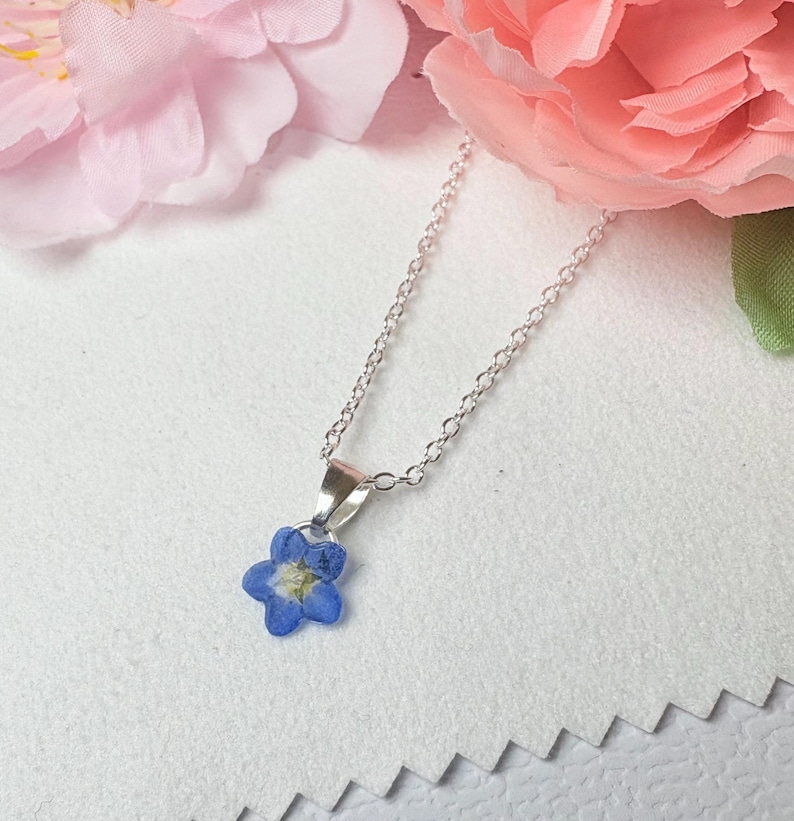Real Forget-me-not Resin Necklace | Sterling Silver Floral Pendant - Etsy