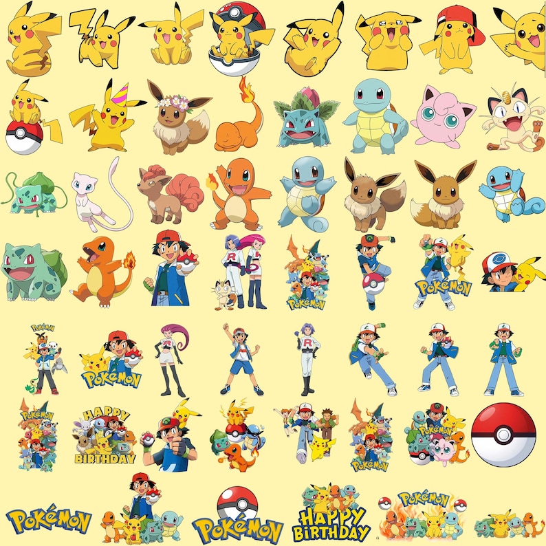Pokemone Clipart PNG Bundle, Pikachu Charmander Bulbasaur Squirtle ...