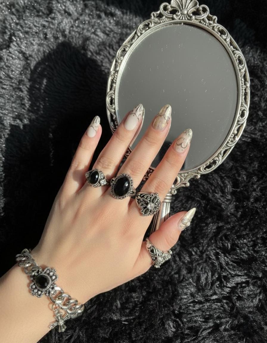 3D Baroque Press on Nails: Gothic Cross & Pearl Nail Art - Etsy