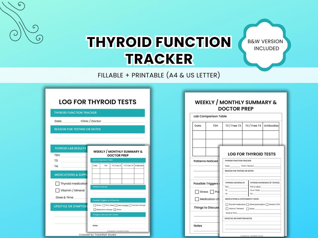 Thyroid Function Tracker | TSH T3 T4 Thyroid Panel Log | Health & Lab ...