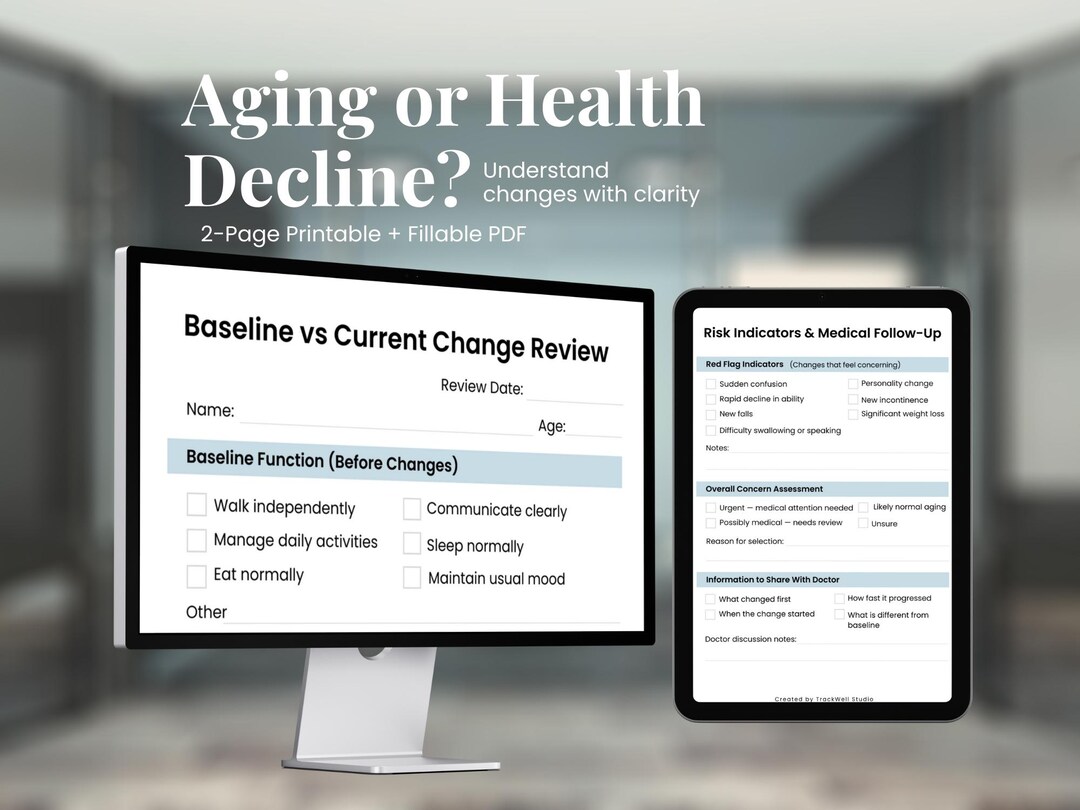 Aging Vs Health Decline Planner | Caregiver Change Assessment Tool ...