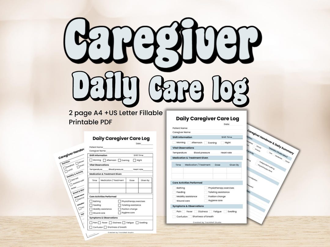 Caregiver Daily Care Log | Elder Home Care Tracker | Fillable Printable ...