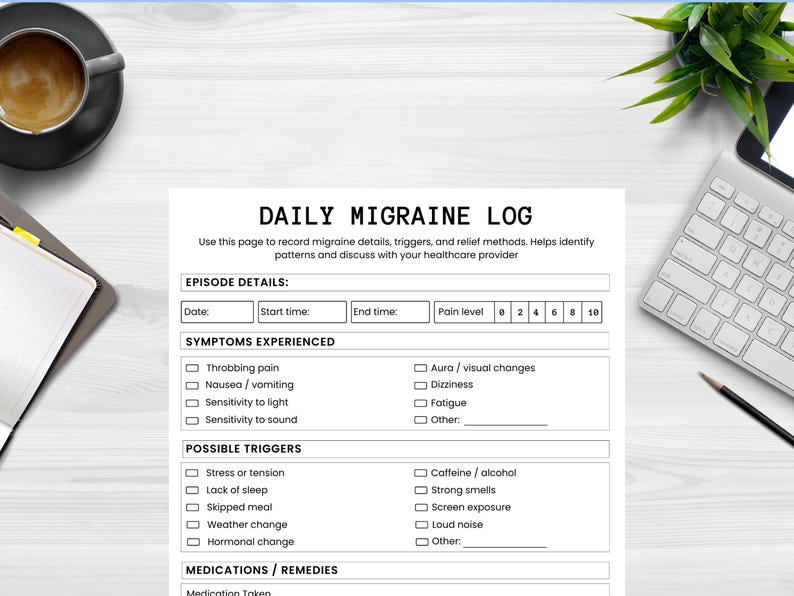 Migraine Tracker Printable, Headache Log PDF, Migraine Diary, Pain ...