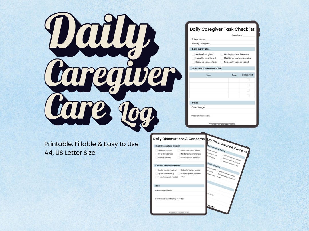 Daily Caregiver Log Printable, Home Care Task Checklist, Elderly Care ...