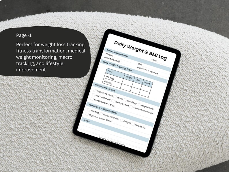 Weight and BMI Tracker | Daily and Weekly Log (fillable, Printable PDF ...