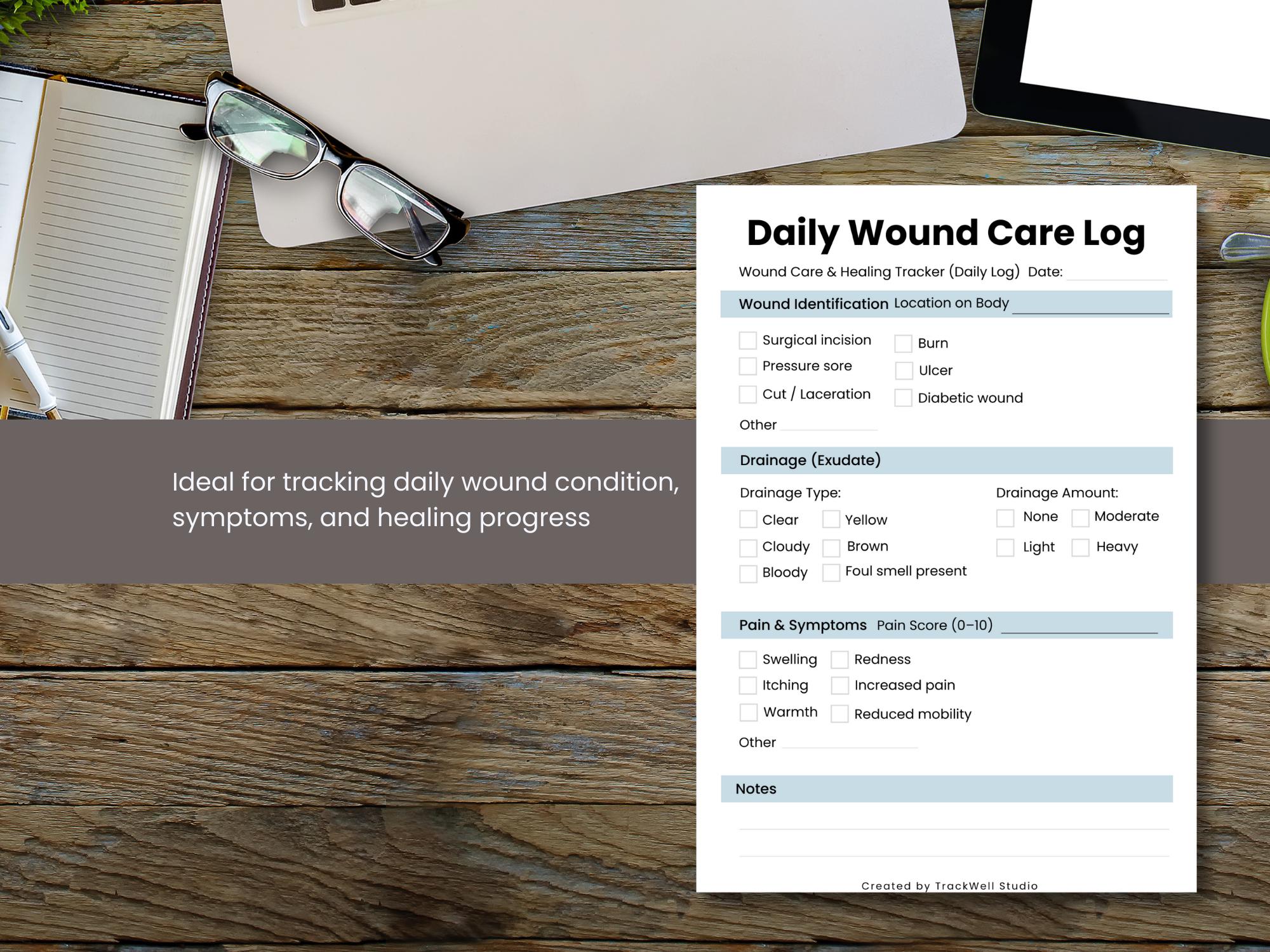 Wound Care & Healing Tracker | Fillable, Printable PDF | Daily Wound ...