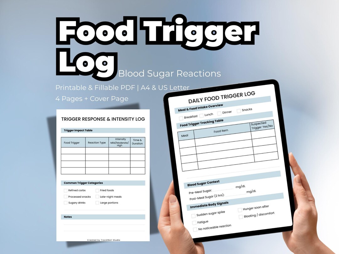 Food Trigger Log Printable for Diabetes | Blood Sugar Reaction & Meal ...