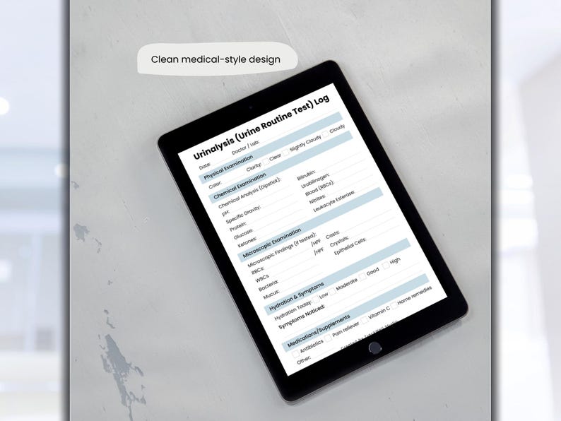 Urinalysis Tracker | Urine Test Log & Summary | Fillable-printable PDF ...