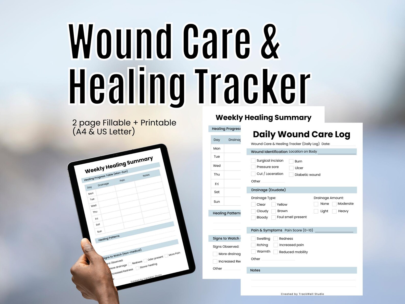 Wound Care & Healing Tracker | Fillable, Printable PDF | Daily Wound ...