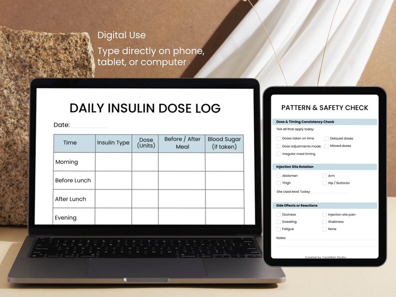 Insulin Dose Tracker | Daily Log, Weekly Review (printable & Fillable ...