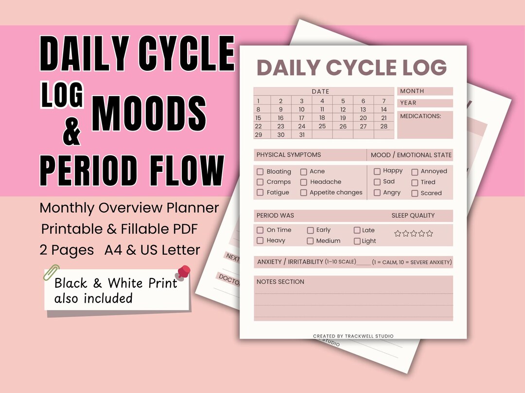 Menstrual Cycle Tracker | Period & Symptom Log | Monthly Overview ...