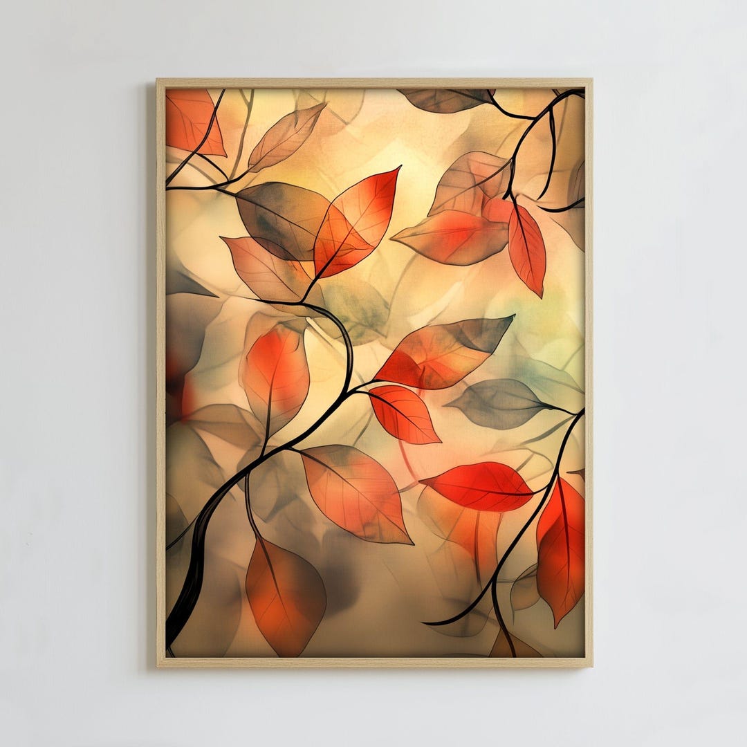 Autumn Leaves Printable Art, Digital Download, Stained Glass Style Fall ...
