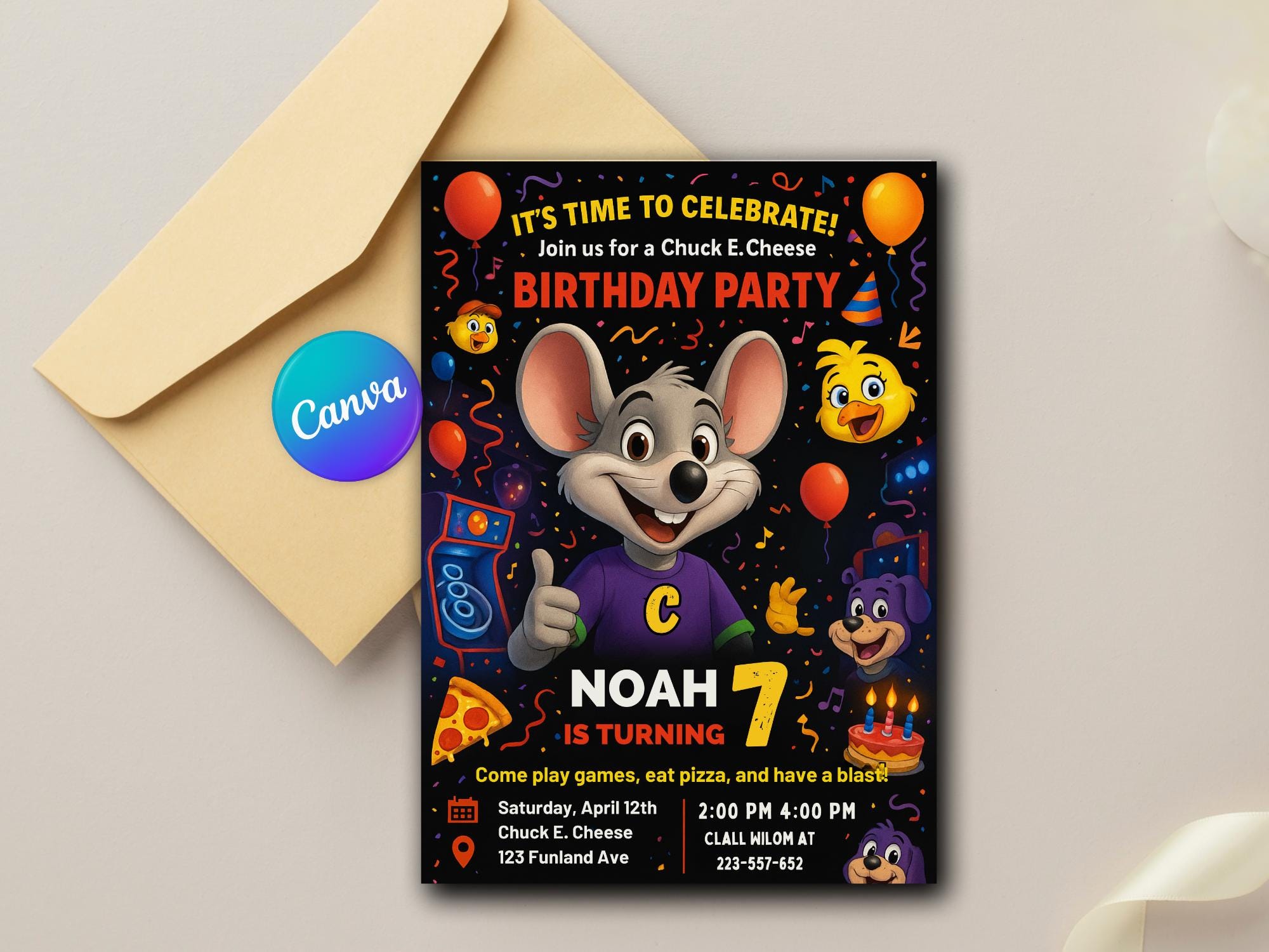Chuck E. Cheese Birthday Party Invitation - Editable Digital Download ...