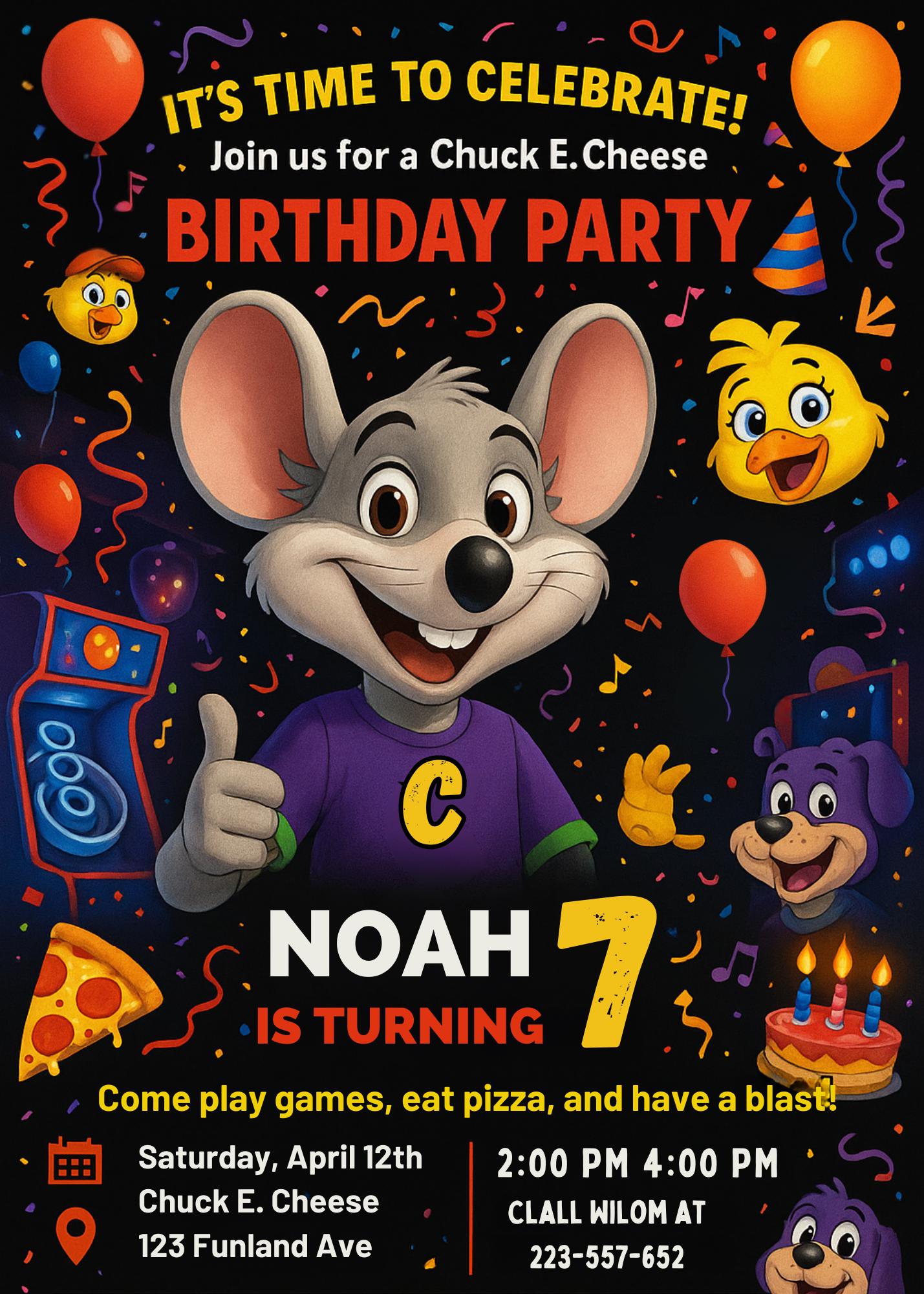 Chuck E. Cheese Birthday Party Invitation - Editable Digital Download ...