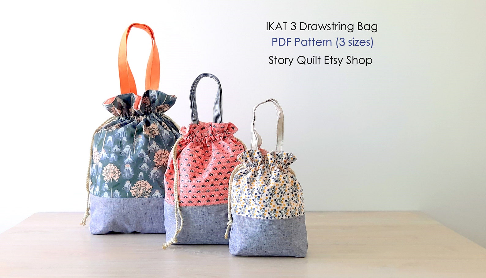 Drawstring Bag 3 Sizes, PDF Sewing Pattern, Sewing Tutorial, Tool Bag ...