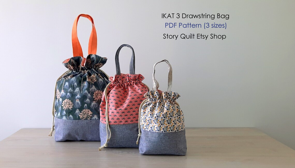 Drawstring Bag 3 Sizes PDF Sewing Pattern Sewing Tutorial - Etsy