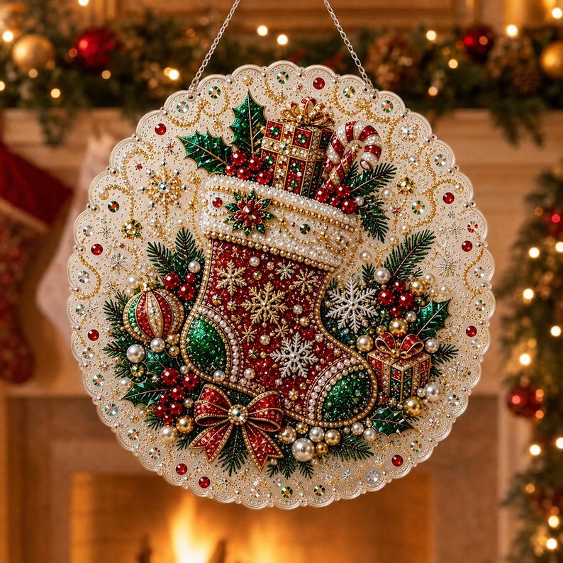 Christmas Pearl Diamond Art Painting Suncatcher Kit, DIY Craft Acrylic ...