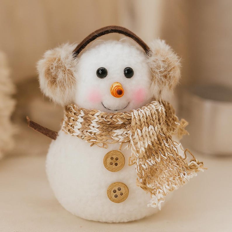 Handmade Lighted Snowman Figurines Christmas Decor With Plaid Striped ...