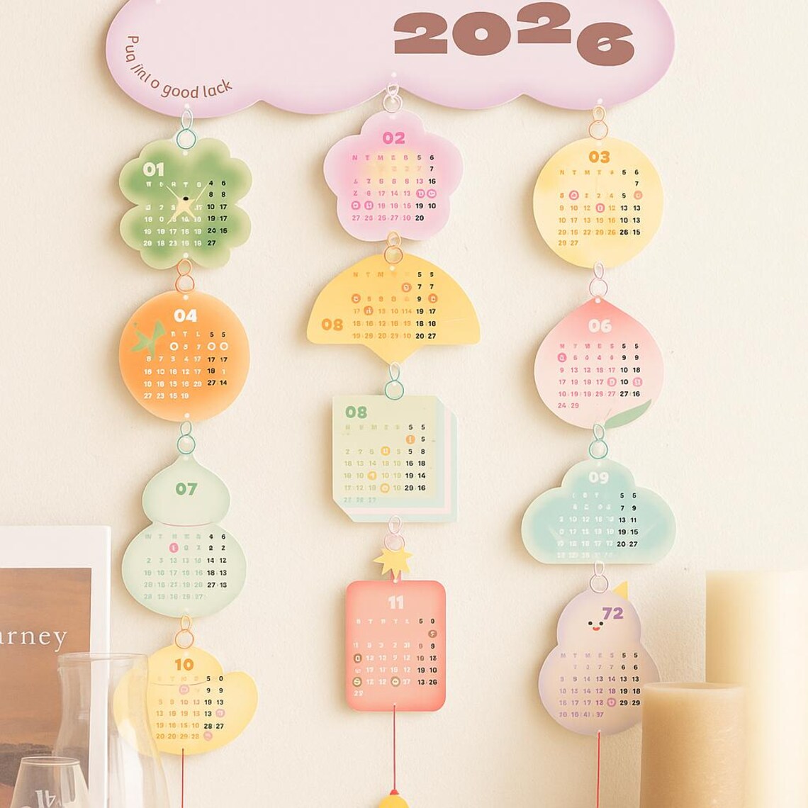 Handmade Cloud 2026 Hanging Calendar: Colorful Whimsical Wall Art - Etsy