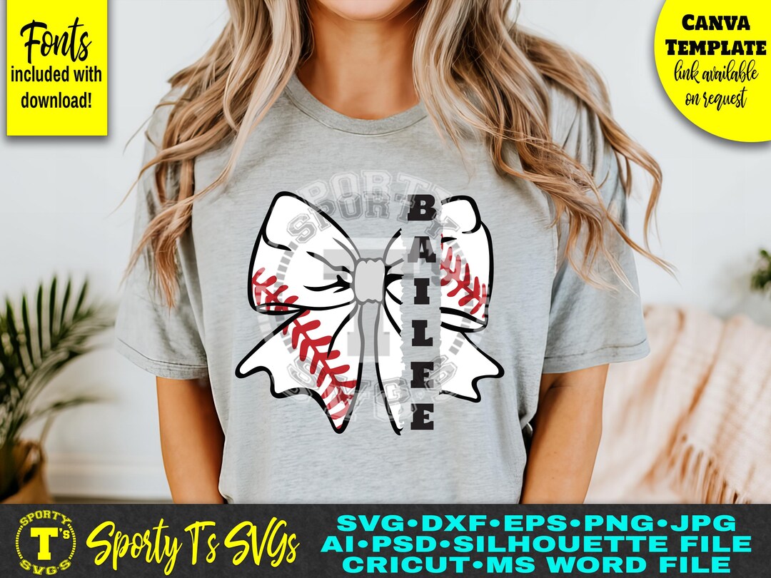 Baseball Bow Png, Baseball Bow Svg, Baseball Canva Template, Baseball ...