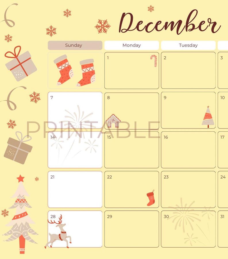 Printable Christmas Advent Calendar | December Countdown | Holiday ...