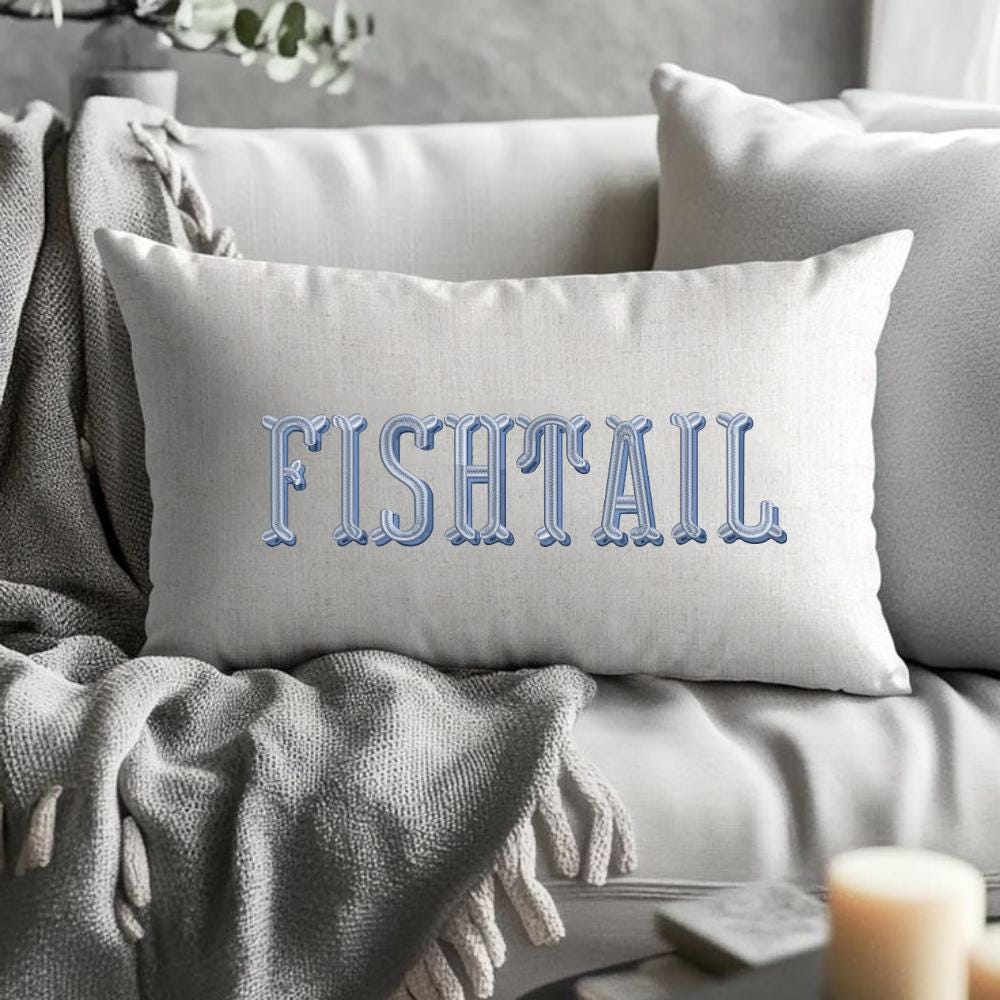 Fishtail Shadow Embroidery Font, 6 Sizes, 11formats, Digitized ...