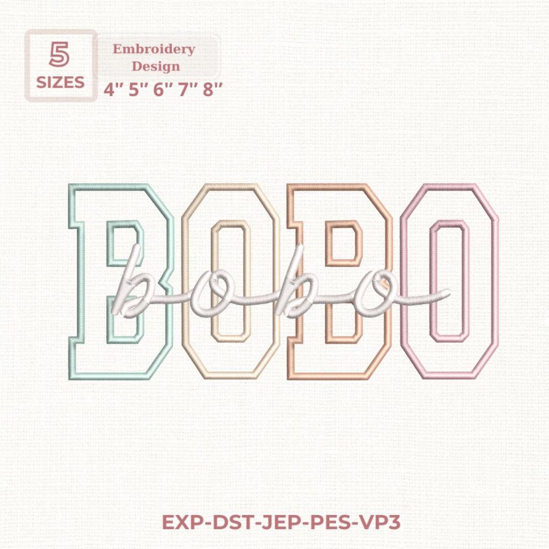 Bobo Embroidery Design, Bobo Satin Applique Embroidery Design, Bobo ...
