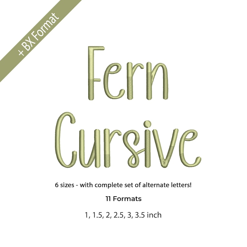 Fern Cursive Embroidery Font Alphabet, Handwritten Font, 6 Sizes ...