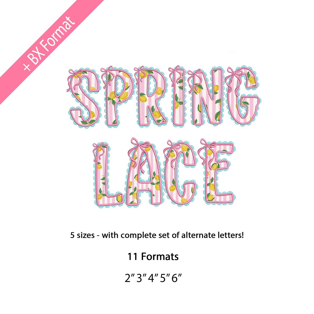 Lace Bow Applique Embroidery Font, Lace Font Embroidery, Faux Lace BX ...