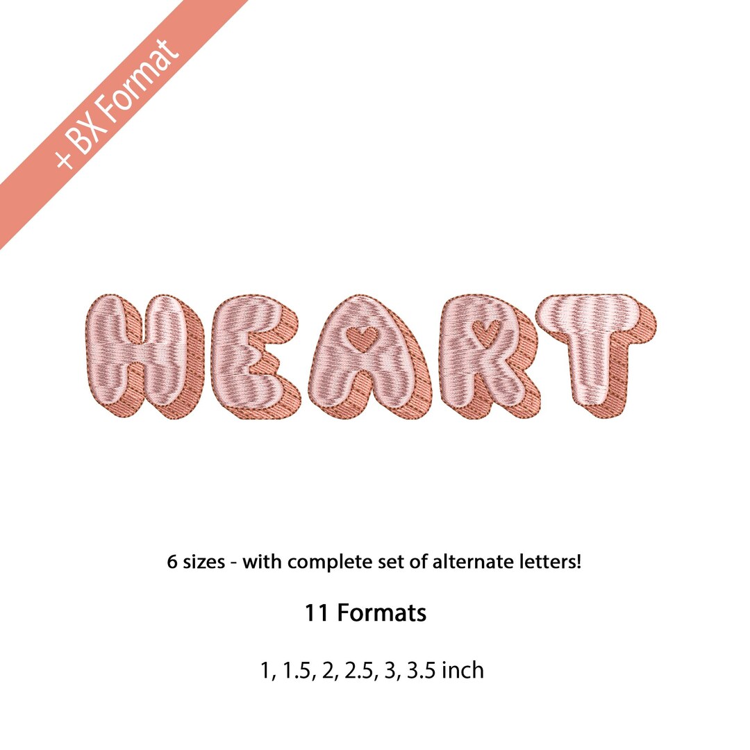 Heart Font Embroidery, Heart Shadow Font Embroidery, Heart Valentine's ...