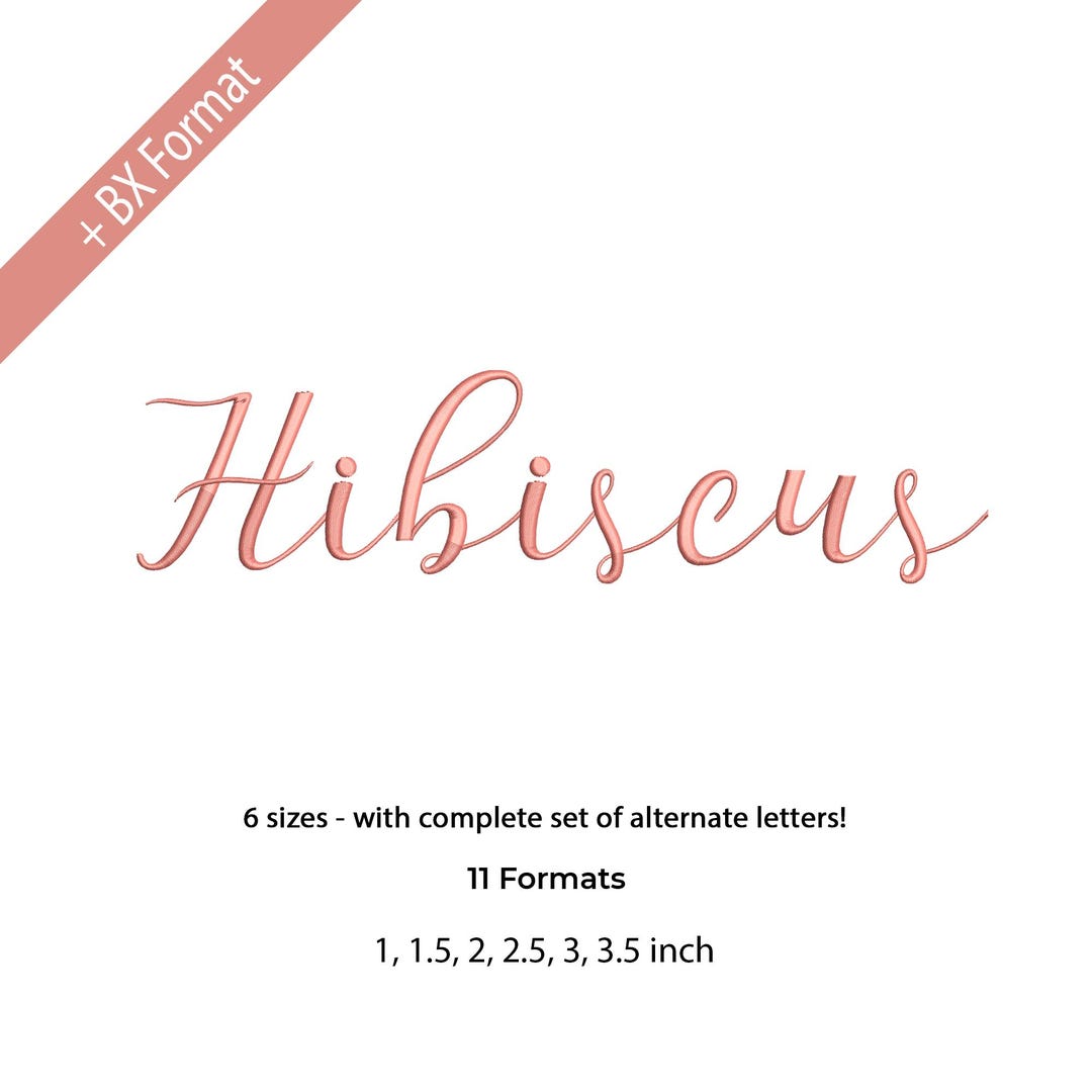 Hibiscus Embroidery Font Alphabet, Handwritten Font, 6 Sizes, Instant ...