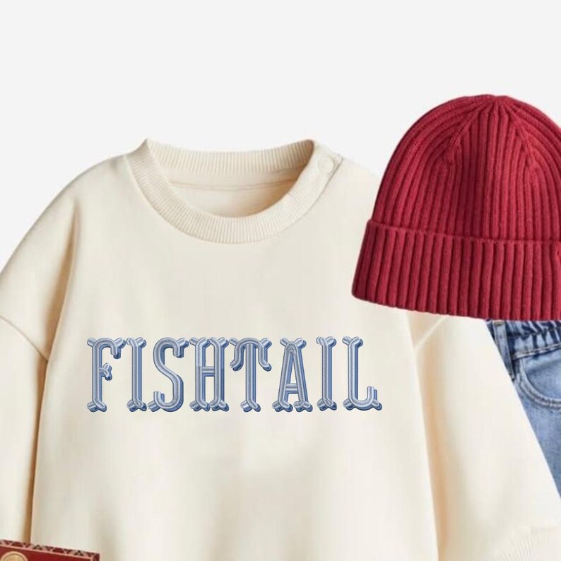 Fishtail Shadow Embroidery Font, 6 Sizes, 11formats, Digitized ...