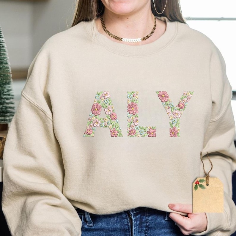 Custom Floral Alphabet Personalized Names Embroidered, MAMA Floral ...