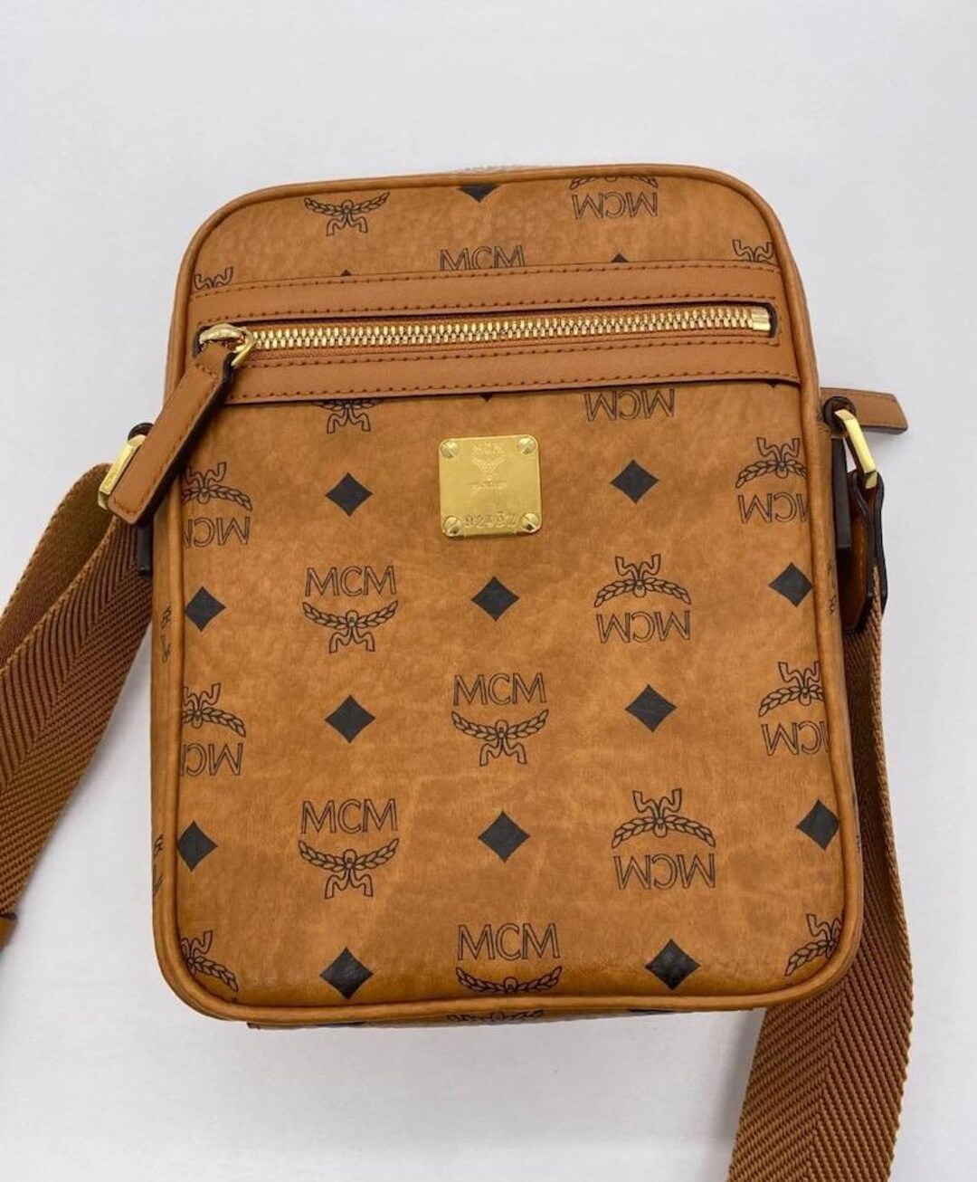 MCM Visetos Crossbody Bag, Cognac Brown Monogram Leather, Designer ...